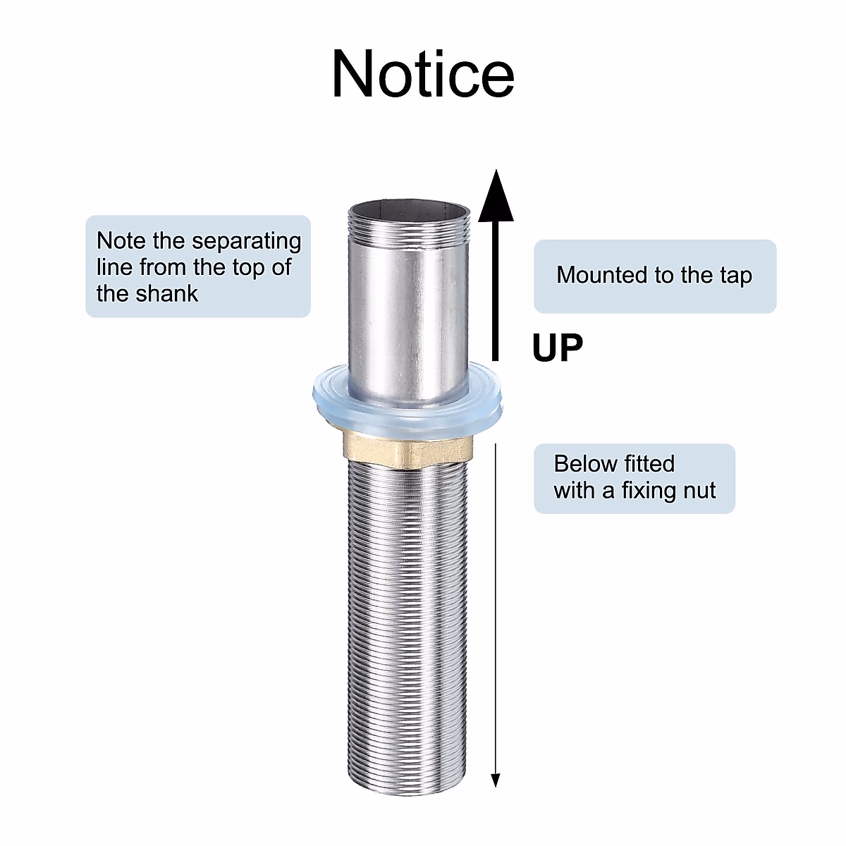 uxcell 6" Faucet Mount Extension Shank Stainless Steel Threaded Pipe Lengthen Mounting Shank Lengthen Fixed High Foot with Nut and Gasket 1PCS