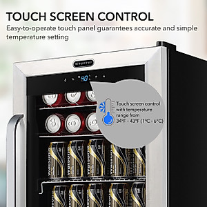 Whynter Beverage Refrigerator with Glass, 136-Can Cu. Ft. Drink Mini Fridge with Lock and Digital Control, BR-1211DS, 3.4 Cubic Feet, Stainless Steel Door/Black Sides