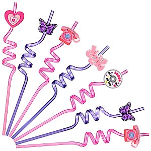 25 Packs Y2k Early 2000s Pink Crazy Straws for Kids Girls Teens Colorful Y2k Themed Silly Straws Drinking Reusable Straws Y2k 2000s Party Decoration for Retro 2000s Birthday Wedding Party Supplies
