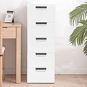 RENVIERY 5-Tier Plastic 5 Drawers Dresser Storage Cabinet Bedroom Chest Closet Organizer,for Storing Clothes,Toys,Children's Books