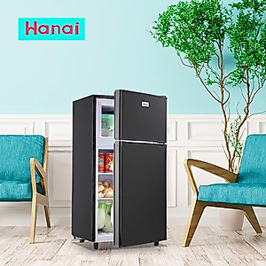 WANAI Small Refrigerator with Freezer 3.5 Cu.Ft Mini Fridge with Freezer on Top Double Door Small Fridge for Bedroom Dorm Room College Office Black
