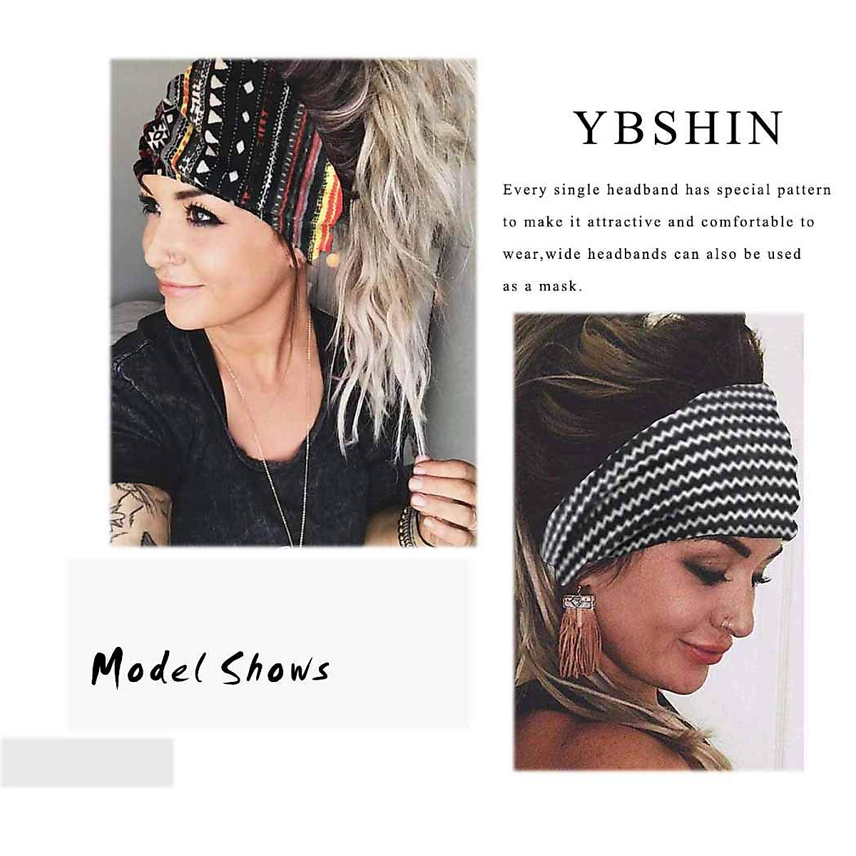 YBSHIN Boho Wide Headbands Stripe Head Wraps Knoted Hair Wears Turban Yoga Sweatbands Elastic Floral Printed Head Scarfs Stretch Cloth Hair Bands for Women and Girls 3Pcs (A)