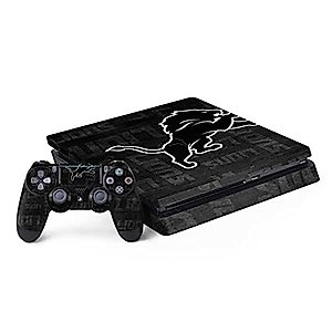 Skinit Decal Gaming Skin Compatible with PS4 Slim Bundle - Officially Licensed NFL Detroit Lions Black & White Design