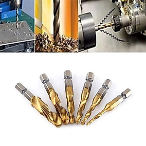 6Pcs 2-in1 Combination Drill and Tap Set TOPINCN Coated HSS Metric Hex Shank Screw Taps Tool Set