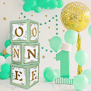 Keencopper One Boxes for 1st Birthday, 3pcs Sage Green Baby Blocks First Birthday Decorations for Boys or Girls with Gold ONE Letters as Photoshoot Props Cake Smash Backdrop