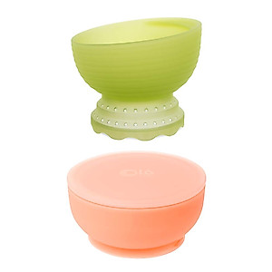 Olababy 100% Silicone Steam Bowl and Suction Bowl with Lid(Coral) Bundle for Independent Feeding Baby and Toddler