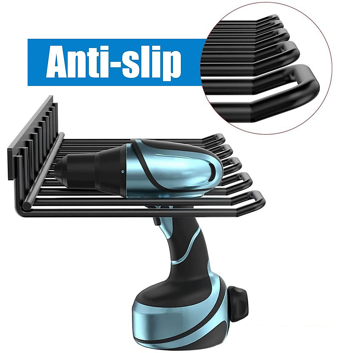 Homtgoe Drill Storage Rack Wall Mounted Power Tool Organizer Heavy Duty Steel Floating Tool Shelf Space Saving Electric Drill Storage Rack Anti-Slid Storage Rack for Garage Home Workshop Shed