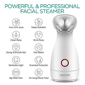 VOYOR Facial Steamer for face Professional - Nano Ionic hot Mist Face Steamer for Facial Deep Cleaning Pore, Blackhead Removal, Home Mini Sauna Spa Moisturize Skincare kit ZL100 US (110)