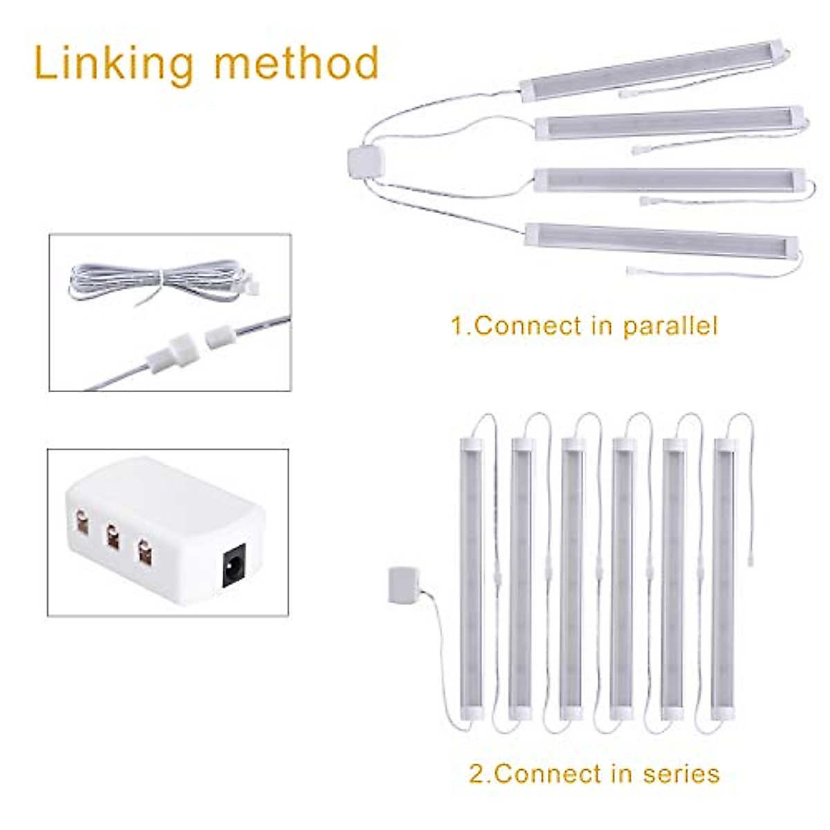 LED Under Counter Light Fixtures, 6pcs Hardwired Dimmable Cabinet Strip Lights Kit, 12 in 24V Plug in Linkable Cabinet Lights for Kitchen, Closet, Showcase, Bar, Shelf Lighting(Day White,6000K)