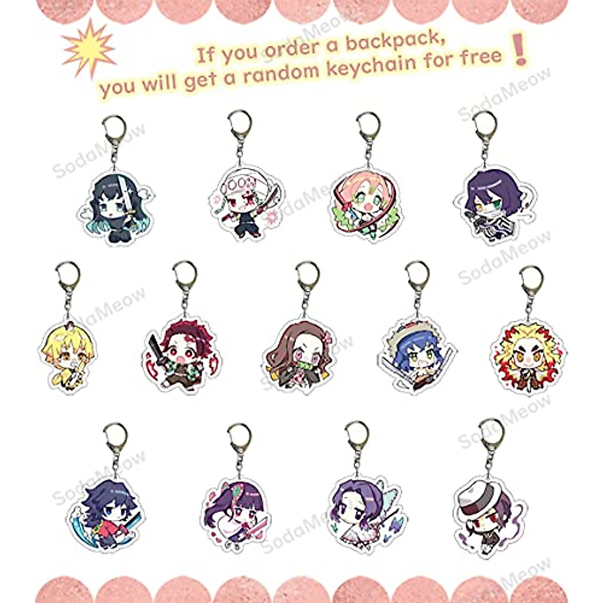 SodaMeow Demon Backpack Nezuko Anime Slayer Bag Kimetsu no Yaiba Kawaii Backpack with USB Charging Port, Free Keychain (A-Muichiro)