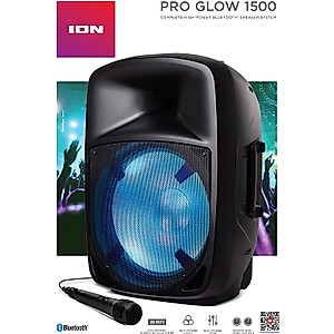 Ion Audio Pro Glow 1500 Portable Bluetooth Speaker - Complete High-Power Speaker System with Microphone & Party Light Effects (Renewed)