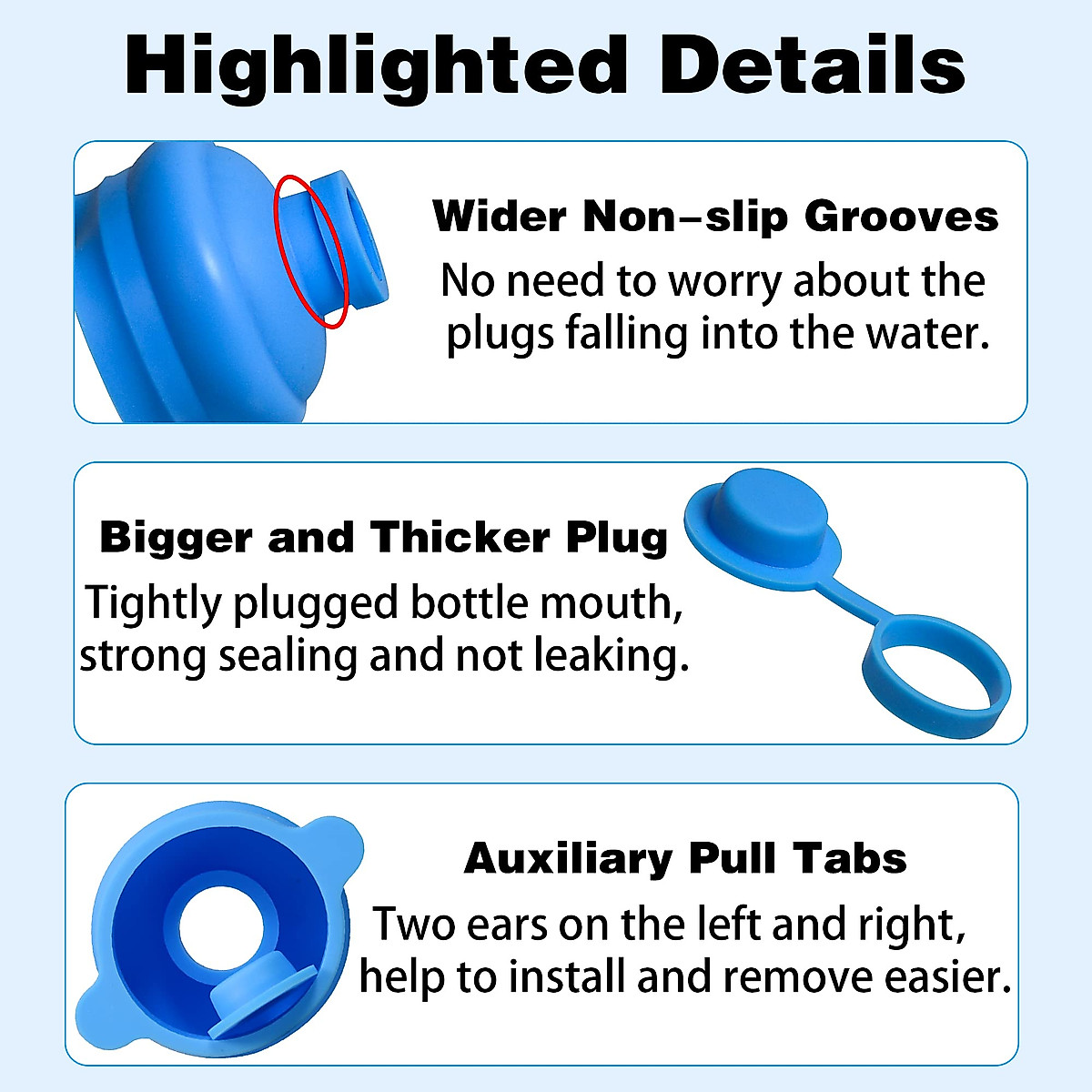 U-Goforst [4 PCS] 3 & 5 Gallon Water Jug Cap - 55mm Food Grade Silicone Reusable Bottle Cover for Standard/Screw/Crown Tops, Dispenser Replacement Lids, Non Spill & Leak Free 4 Pack