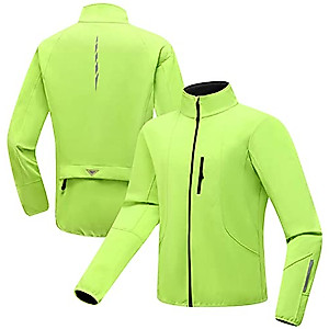 wantdo Men's Winter Cycling Thermal Jacket Warm Soft Shell Windproof Running Jacket Waterproof Fleece Windbreaker Reflective
