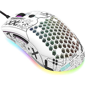 ZIYOU LANG M5 RGB Lightweight Wired Gaming Mouse with 12000 DPI 6 Programmed Buttons,65G Honeycomb Shell,Ultralight Ultraweave Cable,Pixart 3325 Optical Sensor Gamer Mice(White)