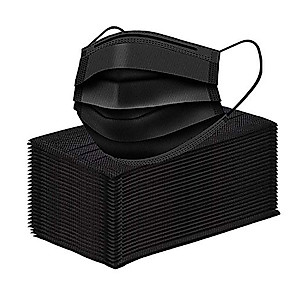 70 Pack 3 Ply Black Disposable Face Masks with Elastic Ear Loop,Breathability Comfort