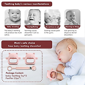 Baby Teether for 0-6 Months 2 Pack Never Drop Baby Teething Toys for 6-12 Months+1 Pack Pacifier Clip,Silicone Baby Chew Toys for Infant Sucking Needs,Baby Toys 3-6 Month Baby Mitten Teether（Pink）