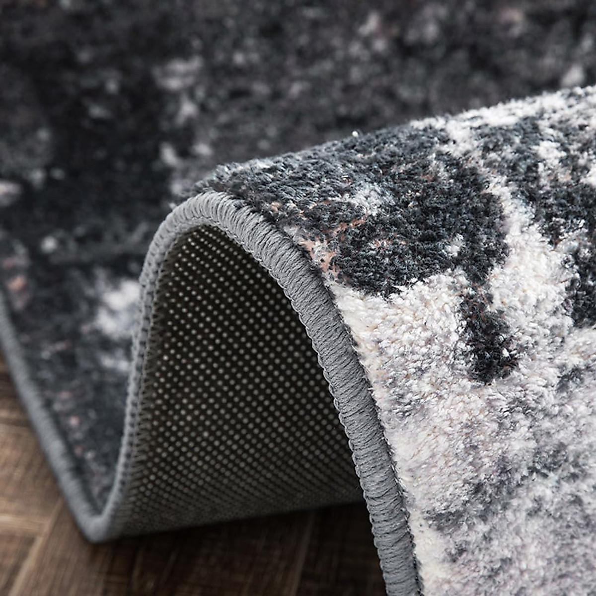 MeganJDesigns Francesca Collection Black and White 2x3 Marble Abstract Area Rug