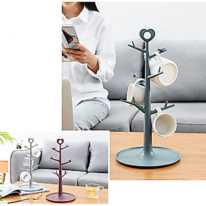 DNIEBW Tea Cup Rack Holder, 14.2 Inch Tabletop Mug Display Rack Tea Rack Cup Tree Holder, Coffee Mugs Rack with 6 Hooks for Kitchen Table Bar Countertop