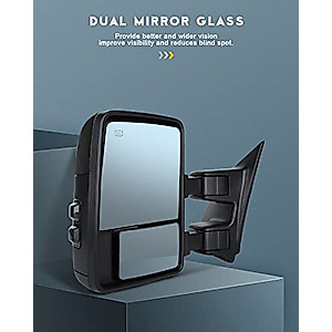 OCPTY A Pair of Towing Mirrors Replacement Fit For 1999-2007 for Ford for F250/for F350/for F450/for F550 Super Duty Pickup Tow Mirrors Power Adjusted Heated Turn Signal Light Black Housing