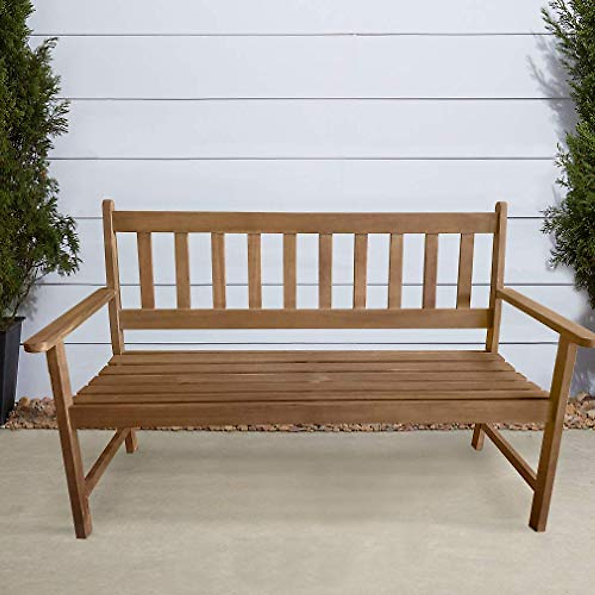 Patio Wood Bench Park Garden Outdoor Bench with Armrests Sturdy Acacia Wood Front Porch Chair, 705Lbs Weight Capacity, for Park Yard Patio Deck Balcony Lawn Decor, Natural Oiled