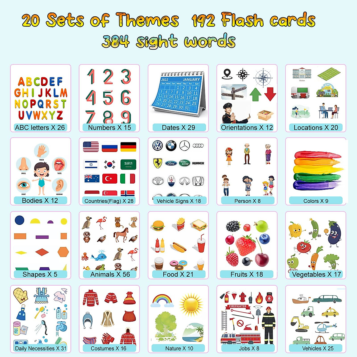 FREE TO FLY Learning Toys Flash Cards for Toddlers 2-4: 384 Sight Words Kindergarten Alphabet ABC Learning Card Machine Tater Tots Pocket Vocab Learning Gift for 2 3 4 5 6 Year Old Girls Boys