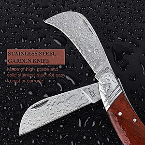 BaiCarre Pruning Knife, Double Blade Grafting Knife, Stainless Steel Garden Budding Knife, Folding Pocket Knife for Grafting Multi Cutting Tool, Weed Bushes Branches Mushroom Diggig Knife