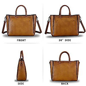 Genuine Leather Top Handle Handbag for Women Retro Satchel Vintage Cowhide Handmade Crossbody Handbags Purse Hobo Bag (Brown)