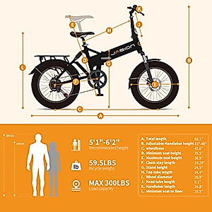 Jasion EB7 2.0 Electric Bike for Adults, 500W Motor 20MPH Max Speed, 48V 10AH Removable Battery, 20" Fat Tire Foldable Electric Bike with Dual Shock Absorber, and Shimano 7-Speed Electric Bicycles