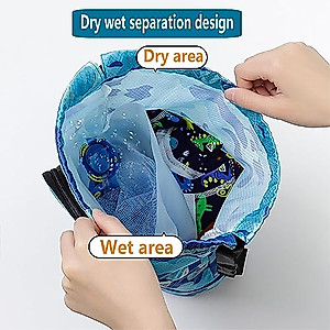 ZIXINZIYI Swim bag, Large capacity swim backpack, Cute beach bag,Dry wet separation backpack (Dinosaur)