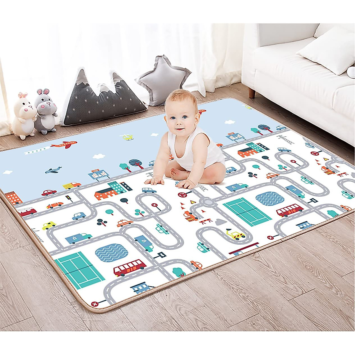 HOMTOL Baby Play Mat, Reversible Foam Playmat, 59"x70" Toddlers Infants Crawling Mat, Kids Activity Mats for Floor, Non-Slip Double Sided
