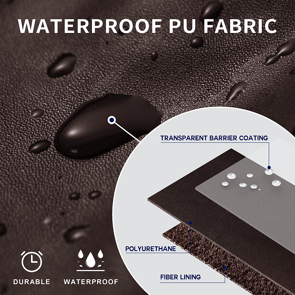 SUBRTEX Leather Waterproof Cushion Covers Breathable Sofa Seat Slipcpvers for 3 Seaters Stretch Replacement for Furniture Protector (Large, Chocolate)