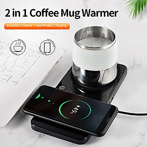 eboxer 1 Coffee Mug Warmer, 2 in 1 Phone QI Wireless Charger Drink Heating Warmer Magnetic USB Charging, Constant Temperature 13155 for OfficeHome to Warm Tea, Milk default