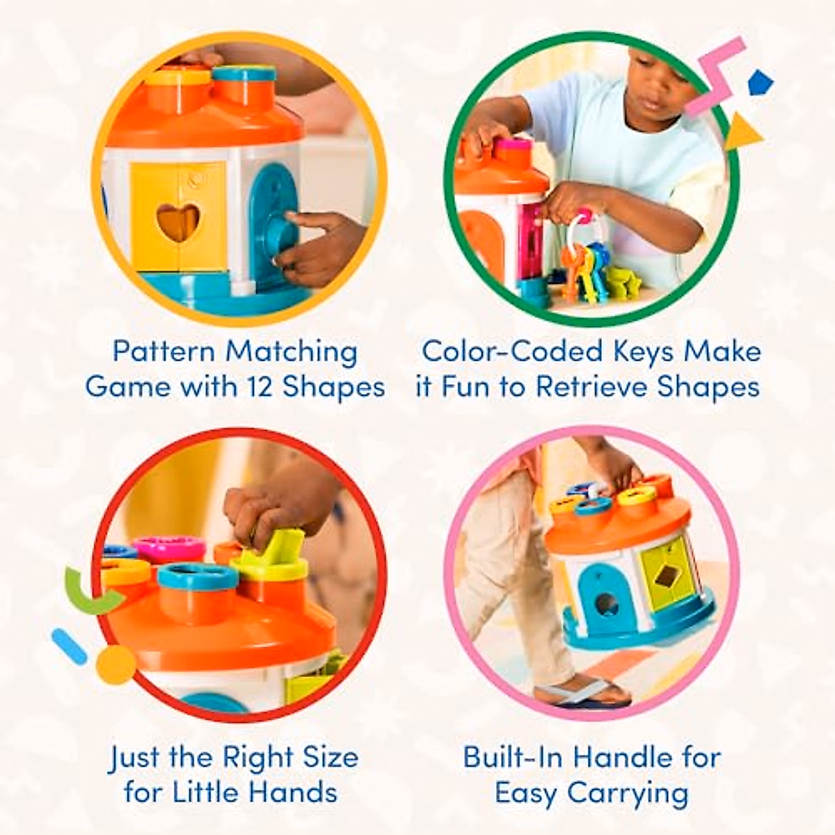 Battat – Shape & Color Sorting Toy – Developmental Toy – Pattern Matching Game – Color-Coded Keys – 2 Years + – Shape Sorter House