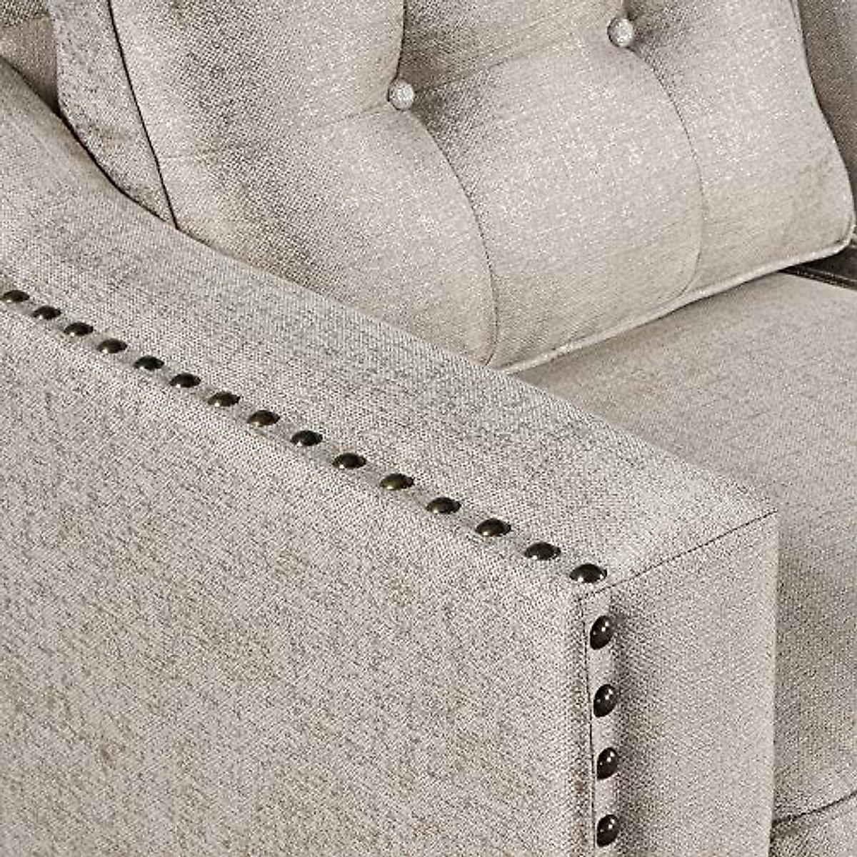 FANYE 3 Pieces Living Room Furniture Sets Include, Loveseat and Armchair, Linen Fabric Upholstered Sectional Classical Rivets Decor and Tufted Back Cushions, Beige Sofa & Couch