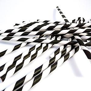 Bella Cupcake Couture Paper Party Striped Straws, Black/White