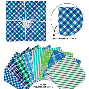 Soimoi Precut 10-inch Check Prints Cotton Fabric Bundle Quilting Squares Charm Pack DIY Patchwork Sewing Craft- Blue & Sea Green