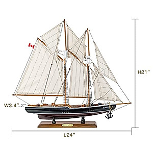 SAILINGSTORY Wooden Sailboat Model Ship Bluenose 1/85 Scale Replica Schooner Sailboat Decor Medium