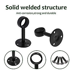 Seimneire 8pcs 1-1/4 Inch Shower Curtain Closet Rod Holder, Curtain Rod Ceiling-Mount Bracket Pipe Flange Socket Closet Pole End Supports Socket, Stainless Steel Flat Black