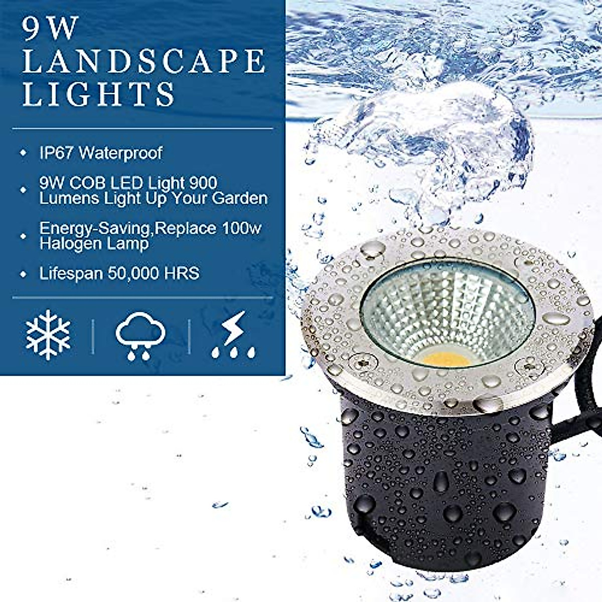 ELEGLO 9W Led Well Lights, Low Voltage Landscape Lights,12V/24V Landscape Lighting,IP67 Waterproof Outdoor in-Ground Lights for Garden,Tree, Deck,Yard,Patio(Warm White) 8 Pack