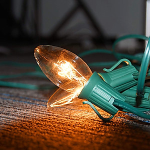 SUNSGNE 25 Pack C9 Clear Replacement Bulbs, C9 Christmas Light Bulbs Clear Incandescent Bulbs for Christmas Vintage String Light, E17 Intermediate Base, 7 Watt, Clear