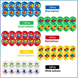 Harrycle 60 Pieces Building Blocks Birthday Party Balloons,brick Themed Latex Building Balloons Blocks Decorations for Kids Toddlers Birthday Party Supplies Decoration