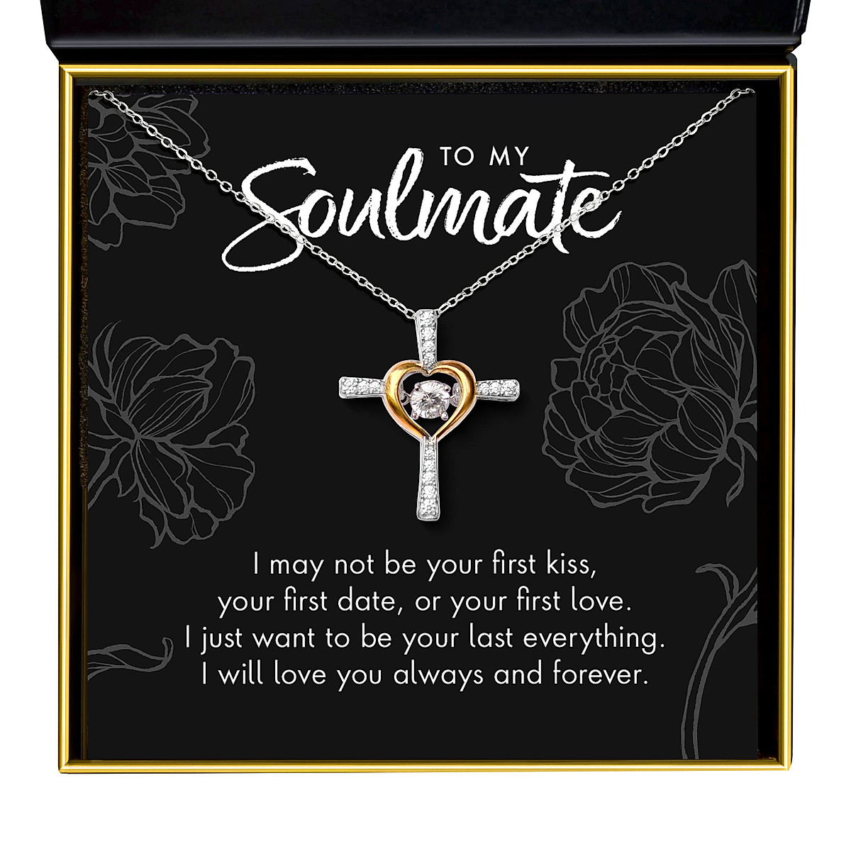 Aphrodite’s To My Soulmate Dancing Crystal Heart Cross Necklace Gift Set, Wife Birthday Gifts from Husband, Gift for Her, Girlfriend Valentine’s day Christmas, Anniversary Gift for Wife