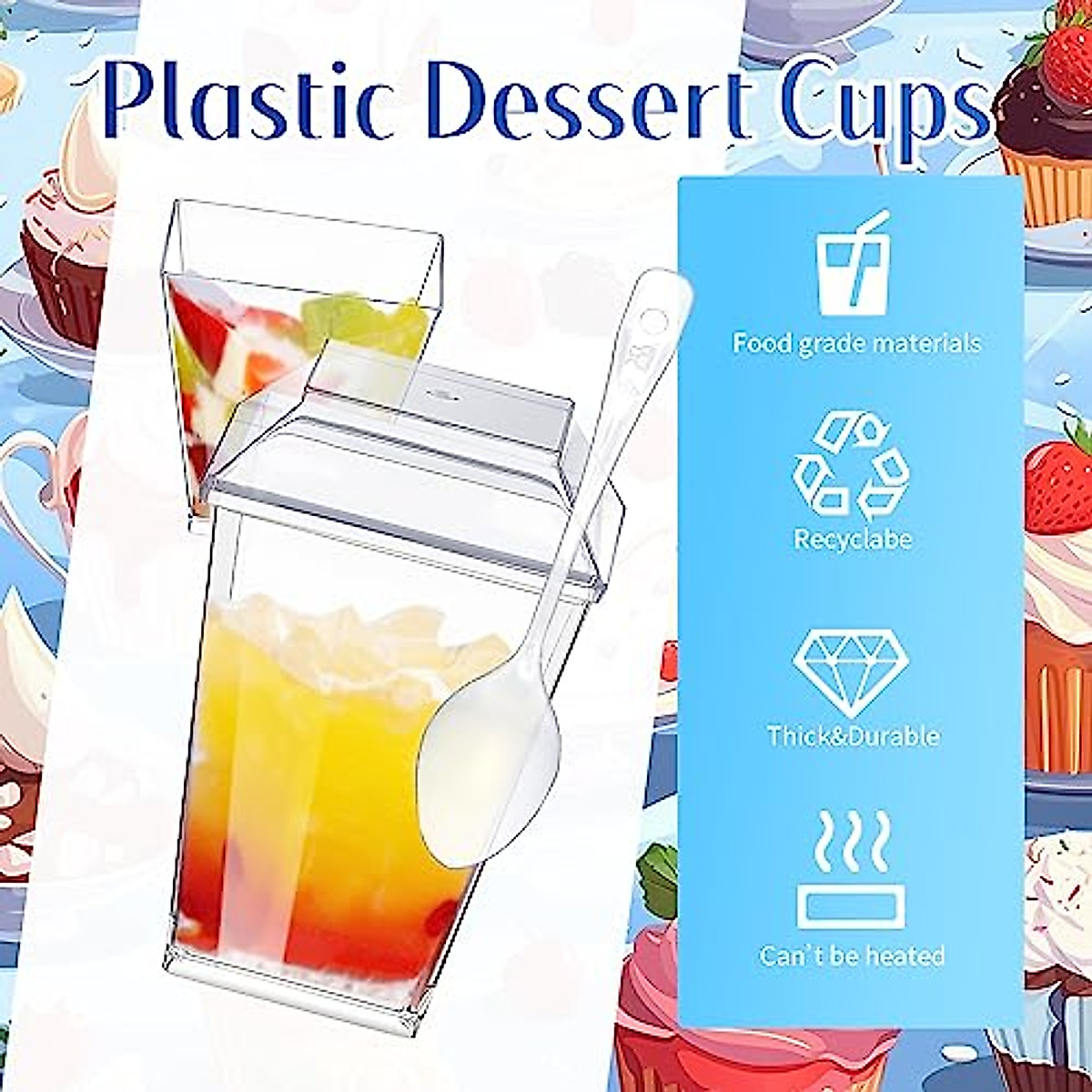 Weewooday 200 Pcs Clear Plastic Dessert Cups with Lids and Spoons Parfait Cups with Lids Dessert Cups with Lids Disposable Dessert Containers for Ice Cream Appetizer Pudding, 2 oz, 3.3 oz, 5 oz, 7oz