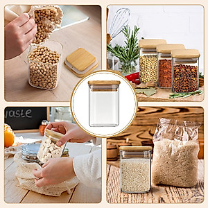 QLoztyse Glass Jars with Bamboo Lids - 9oz Glass Canisters with Airtight Lids Clear Pantry Storage Containers Small Square Glass Canister Set for Kitchen Spice (Set Of 10)