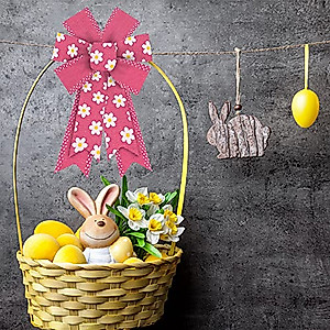 Estivaux 2 Pieces Easter Bows for Wreath, Happy Easter Wreath Bows Pink Burlap Bows Spring Flowers Bows Bows for Front Door Easter Spring Birthday Party Decorations