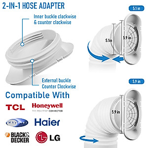 Portable Air Conditioner Window Vent Kit with 5.9" Exhaust Hose, Portable AC Seal Kit for Sliding Window with 4 Plates, Universal Coupler Fits 5.9 & 5.1 Inch Diameter Exhaust Hose