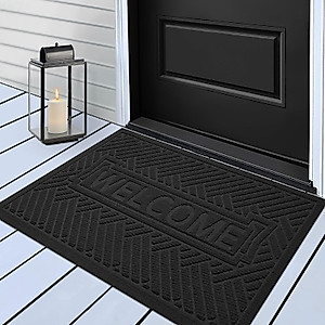 HIYARD Front Door Mat Indoor Outdoor Entrance, Absorbent Resist Dirt Outdoor Welcome Mats, Non Slip Indoor Outdoor Door Mats, Fade Resistant, Low Profile Doormat for Entryway, 29×17, Black