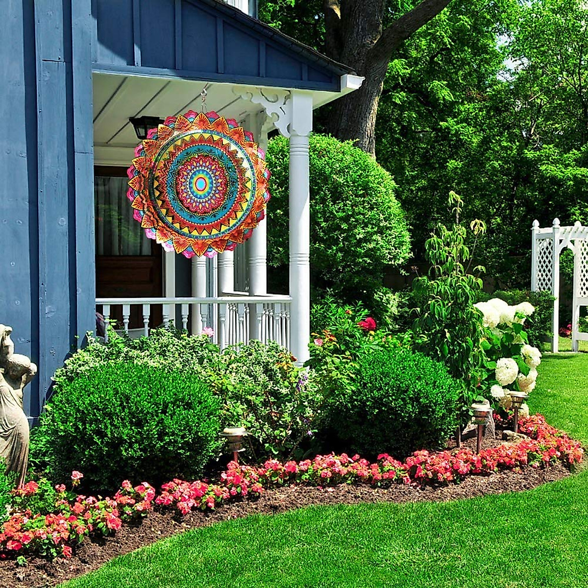 FONMY Stainless Steel Wind Spinner Worth Gift Indoor Outdoor Garden Decoration Crafts Ornaments 12 inch Multi Color Mandala Wind Spinners
