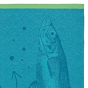 Coucke French Cotton Jacquard Towel, Poissons Bleu, 20-Inches by 30-Inches, Turquoise