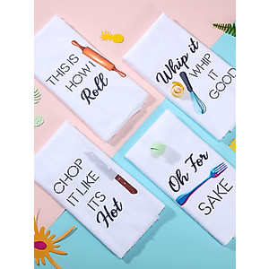 Patelai 4 Pieces Funny Kitchen Towels Dish Towels with Funny Saying Cute Decorative Dishcloths Sets Fun Dish Towels for Housewarming Present Home Kitchen Tools, 16 x 24 Inch